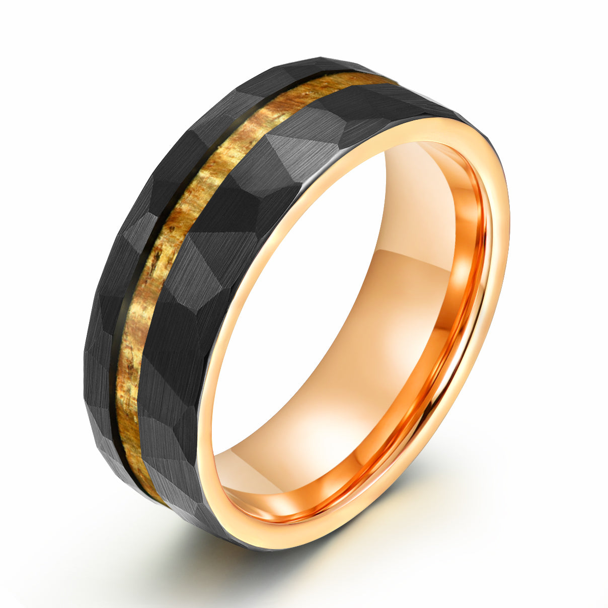 Hammered Tungsten Rose Tungsten Interior Koa Wood Inlay Men's Wedding