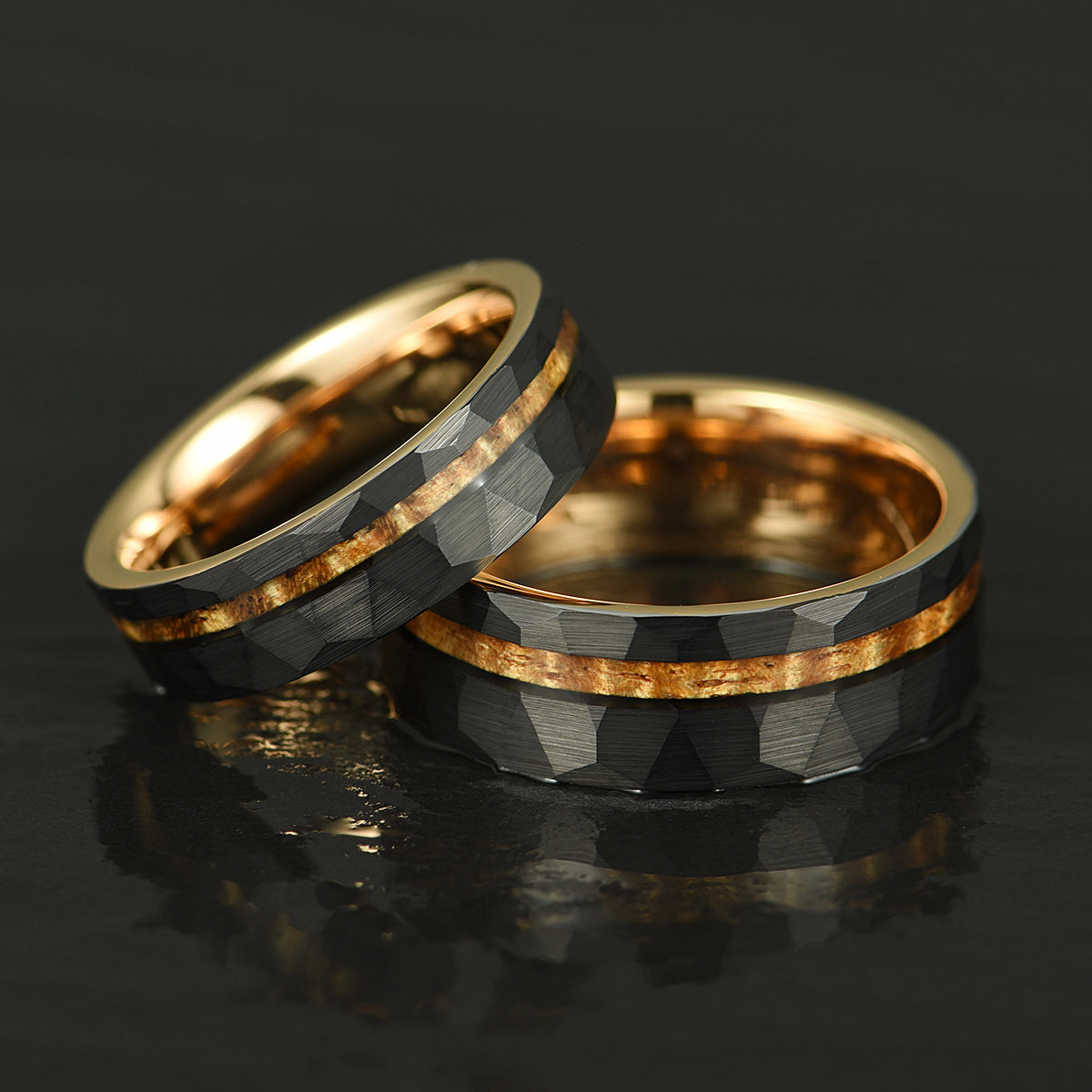Hammered Tungsten Rose Tungsten Interior Koa Wood Inlay Men's Wedding